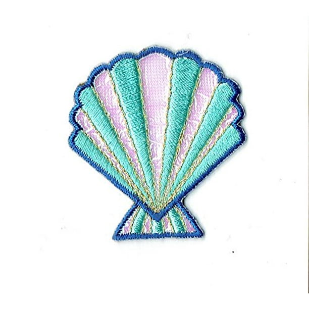Blue/Pink Shimmery Seashell - Iron On Embroidered Applique Patch ...
