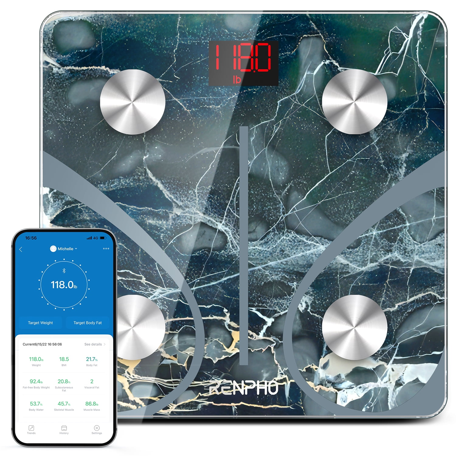RENPHO Bluetooth Smart Scale for Body Weight with App, 400 lbs, Marble ...