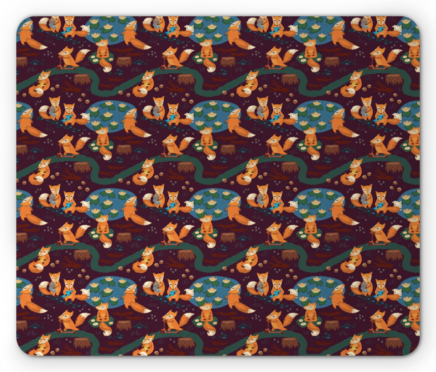 Fox Mouse Pad, Small Forest Animals Hunting Meditating and Eating in ...