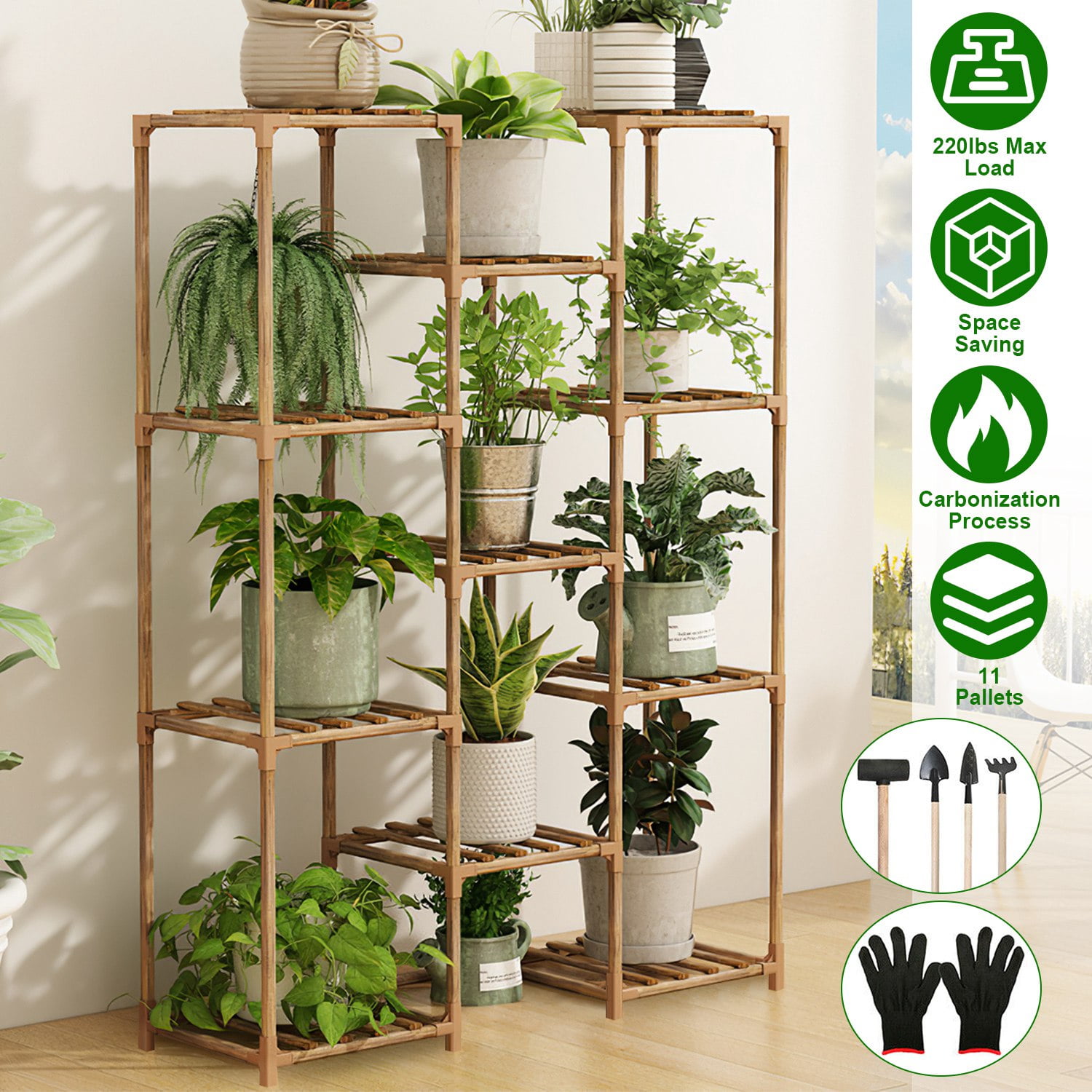 Plant Stand Indoor Outdoor, iMounTEK Multi-tier Wooden Plant Shelves ...
