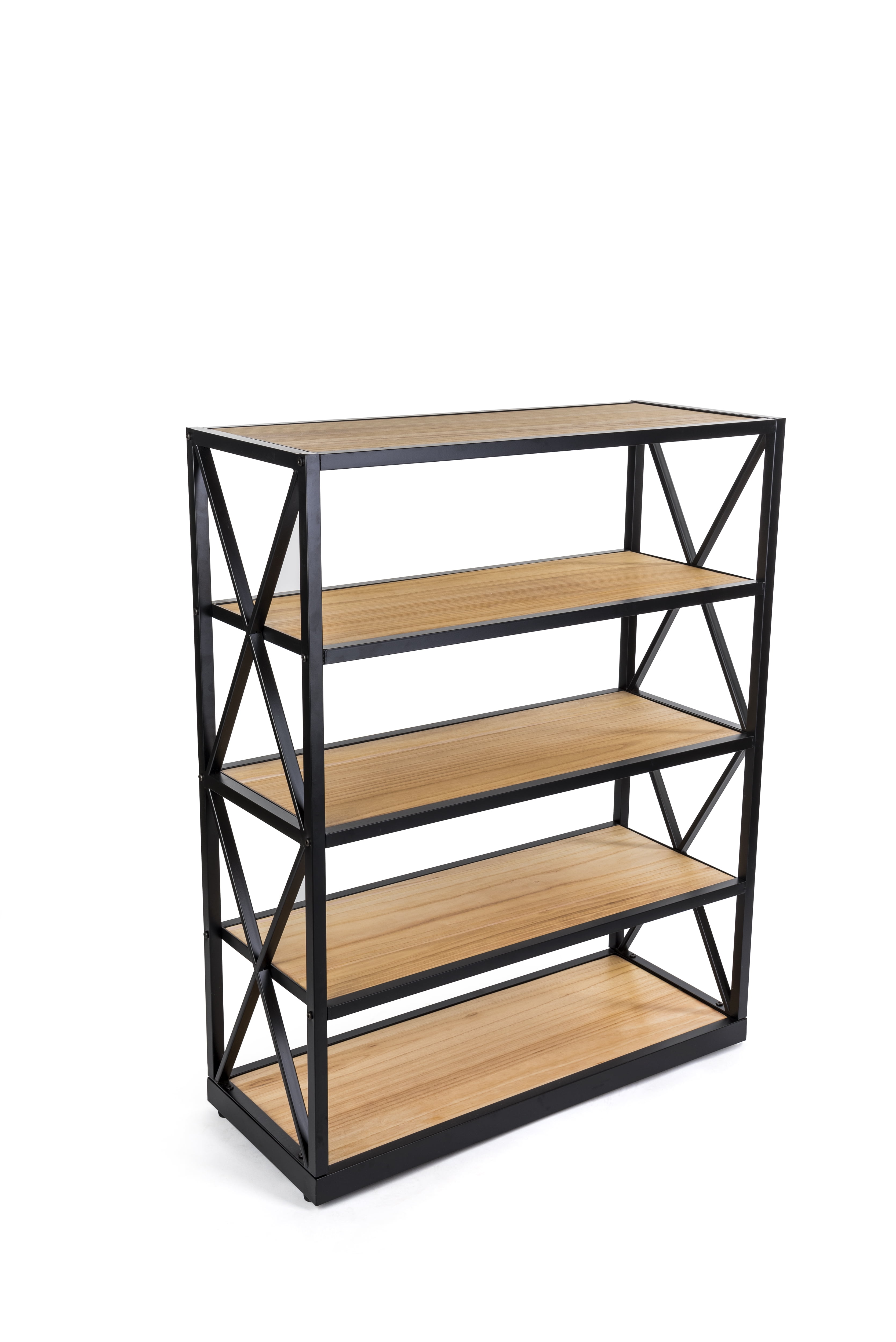 Displays2go 5-Tier Steel Frame Shelving, Solid Wood, Open Back ...