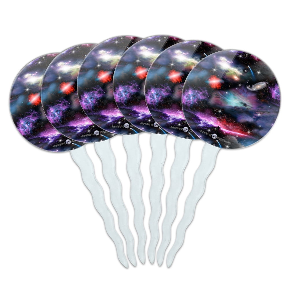 Space Galaxies Nebula Shooting Stars Pattern Cupcake Picks Toppers ...