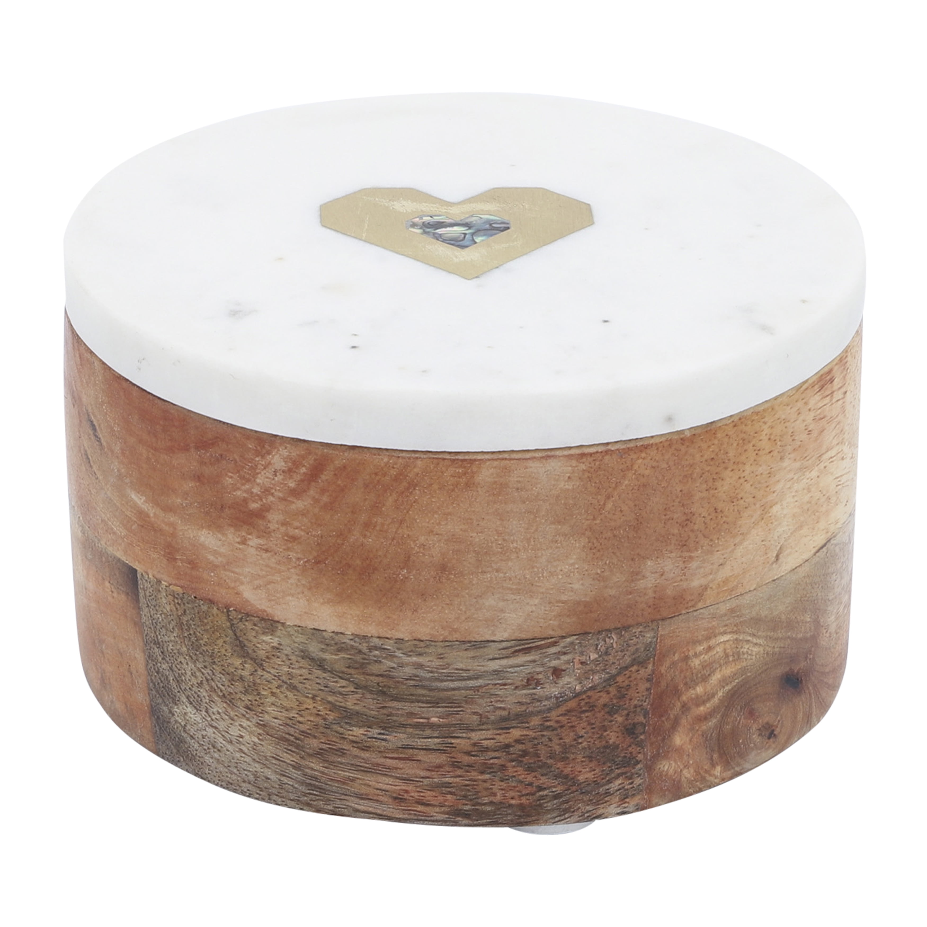 Sagebrook Home Marble/Wood 5x5 Round Box with Heart, White - Walmart.com