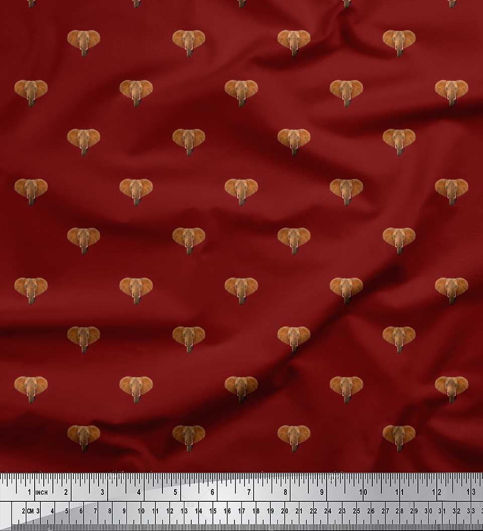 Soimoi Crepe Silk Fabric Elephant Face Animal Print Fabric by The Yard ...