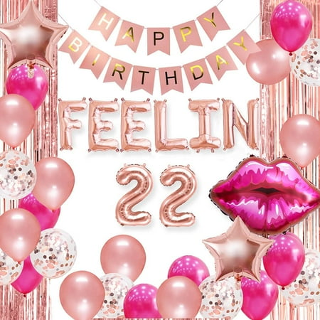 22nd Birthday Decorations Rose Gold Feelin 22 Balloons Happy Birthday ...