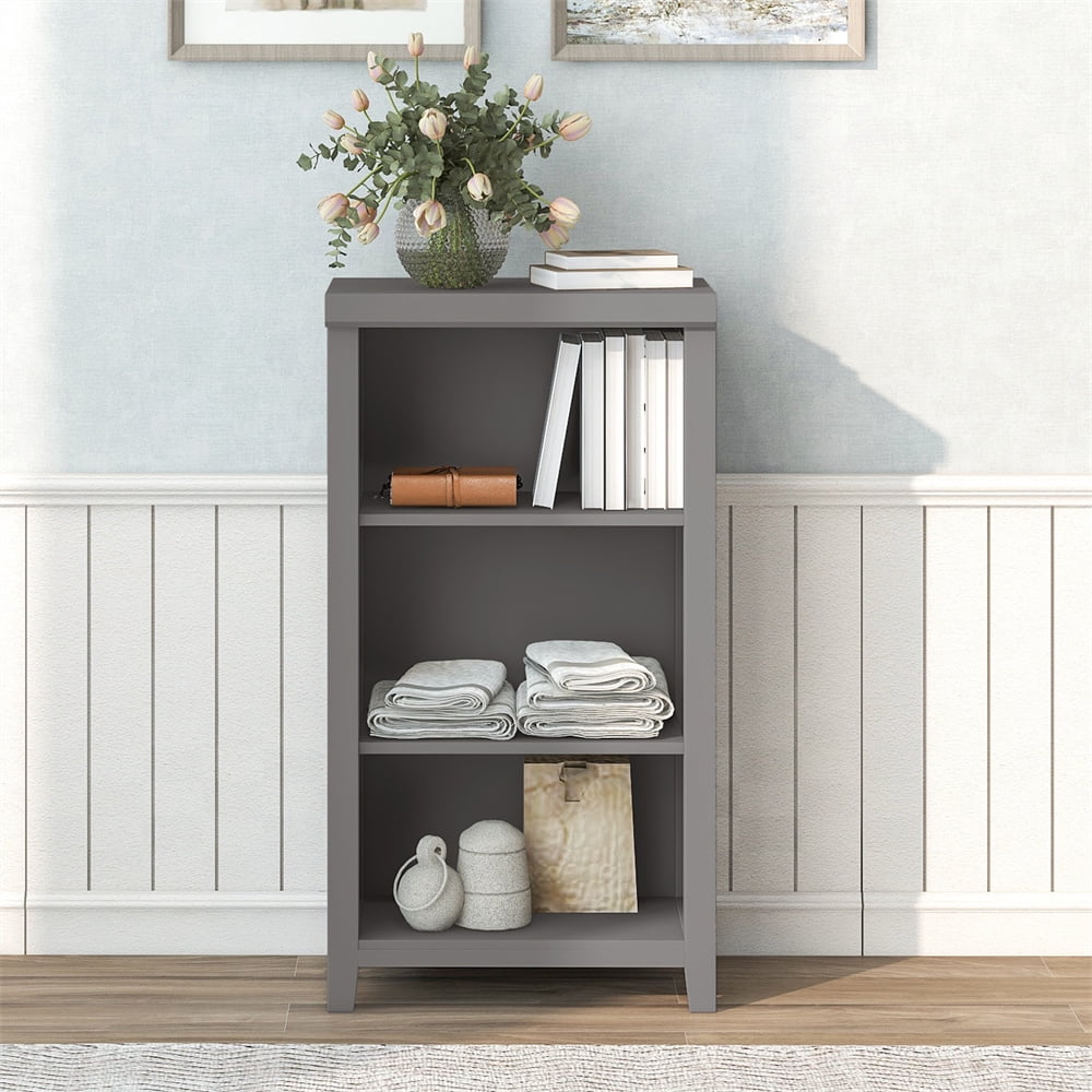 3-Tier Open Shelf Bookcase, Solid Wood Storage Cabinet with Two ...