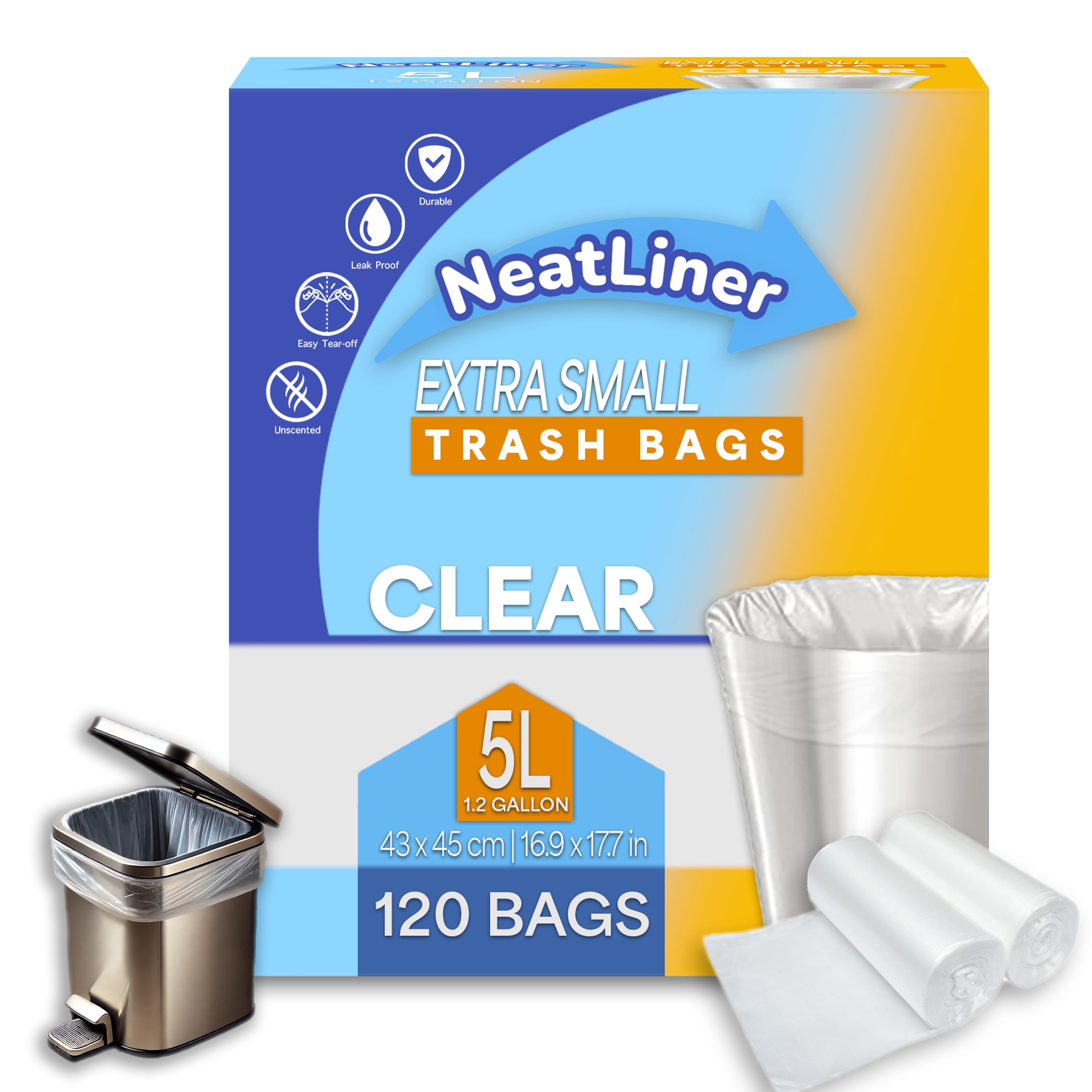NeatLiner™ 5L Clear Extra Small Garbage Bags – 120 Count Trash Bags for ...