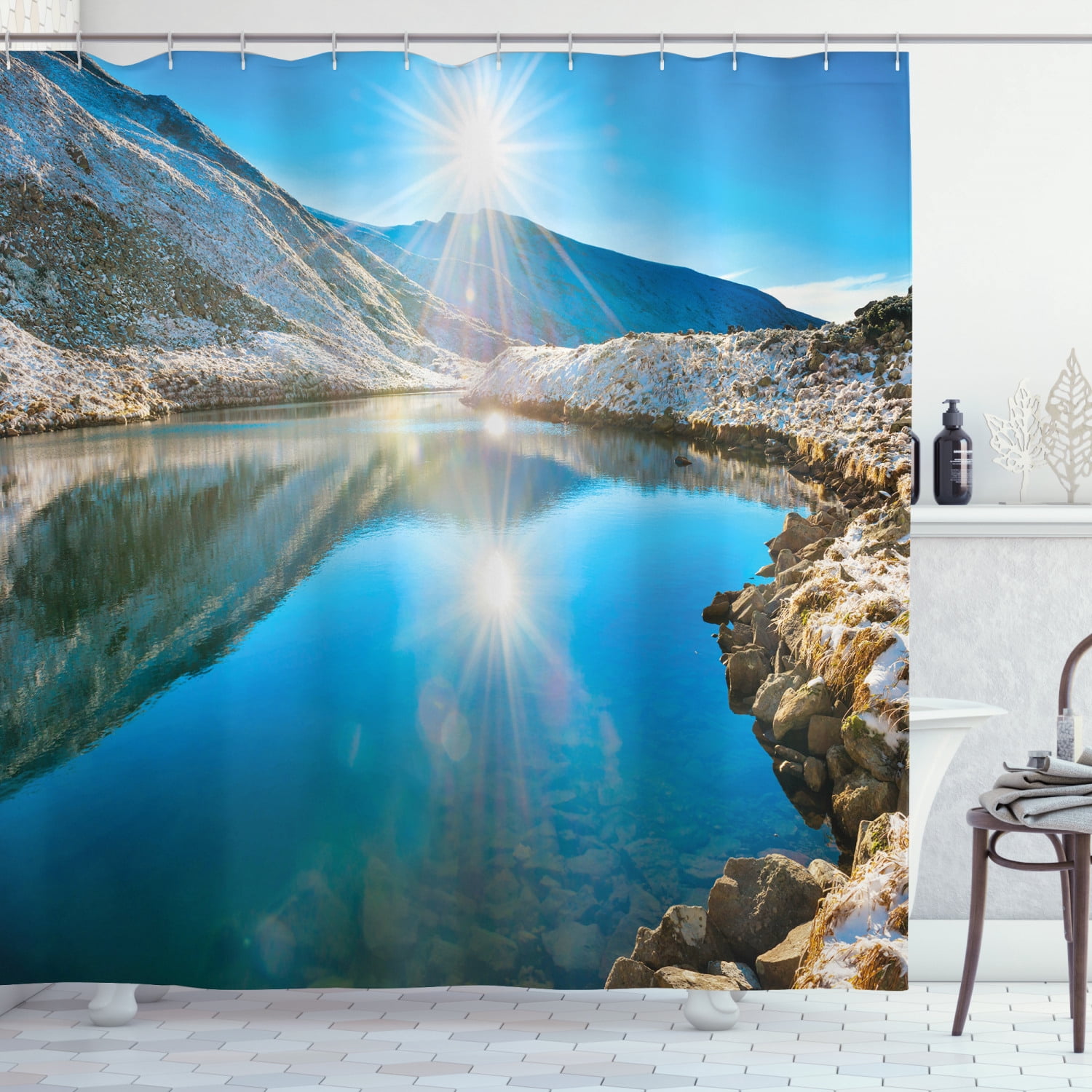 Blue Sky Shower Curtain, Landscape View of a Mountainous Setting ...