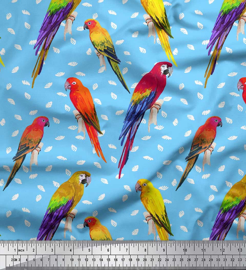 Soimoi Blue Velvet Fabric Macaw Parrot Bird Fabric Prints By Yard 60 ...