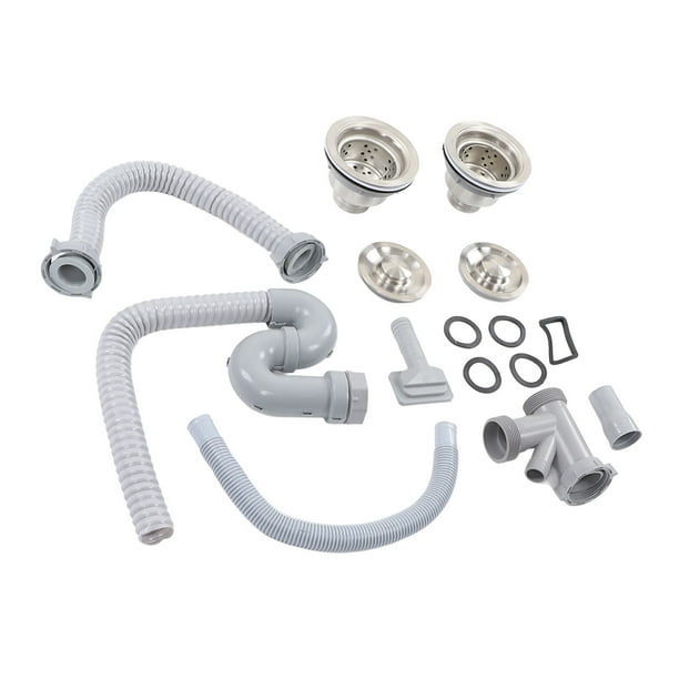 Sink Drain And Pipe Set, Stainless Steel Double Drains Kitchen Sink ...