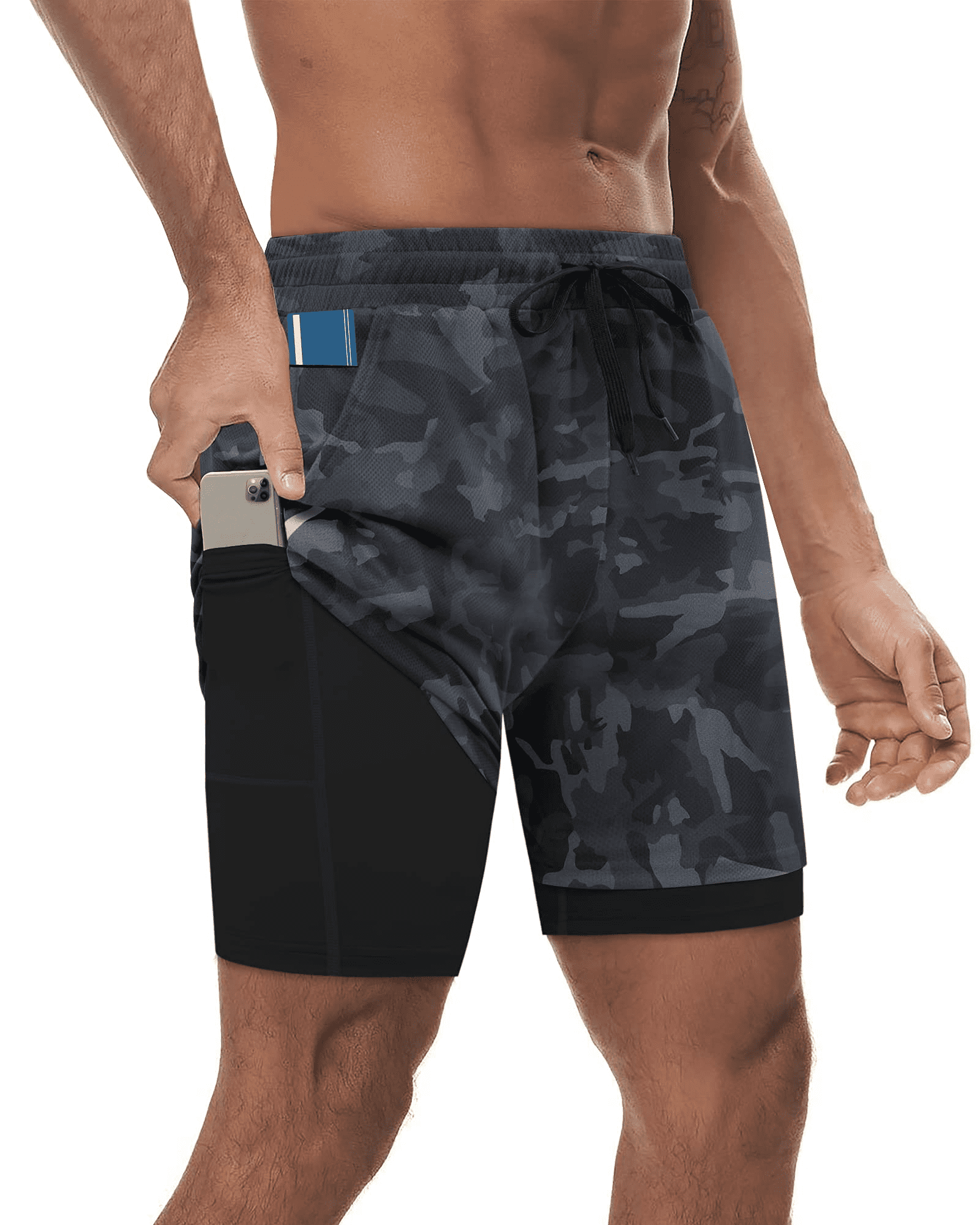 Alimens And Gentle Mens 2 In 1 Mesh Athletic Shorts Camo Quick Dry
