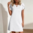 Admvng Dress for Womens Keyhole Neck Short Sleeve Pleated Casual Shift ...