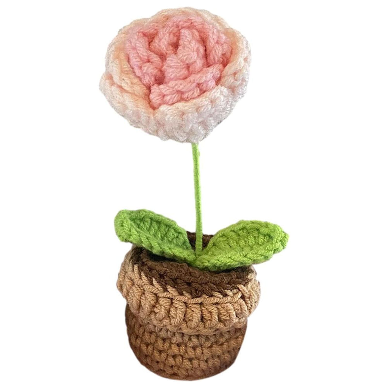 Mini planta de crochet con hojas verdes para decorar la mesa. Rosa ...