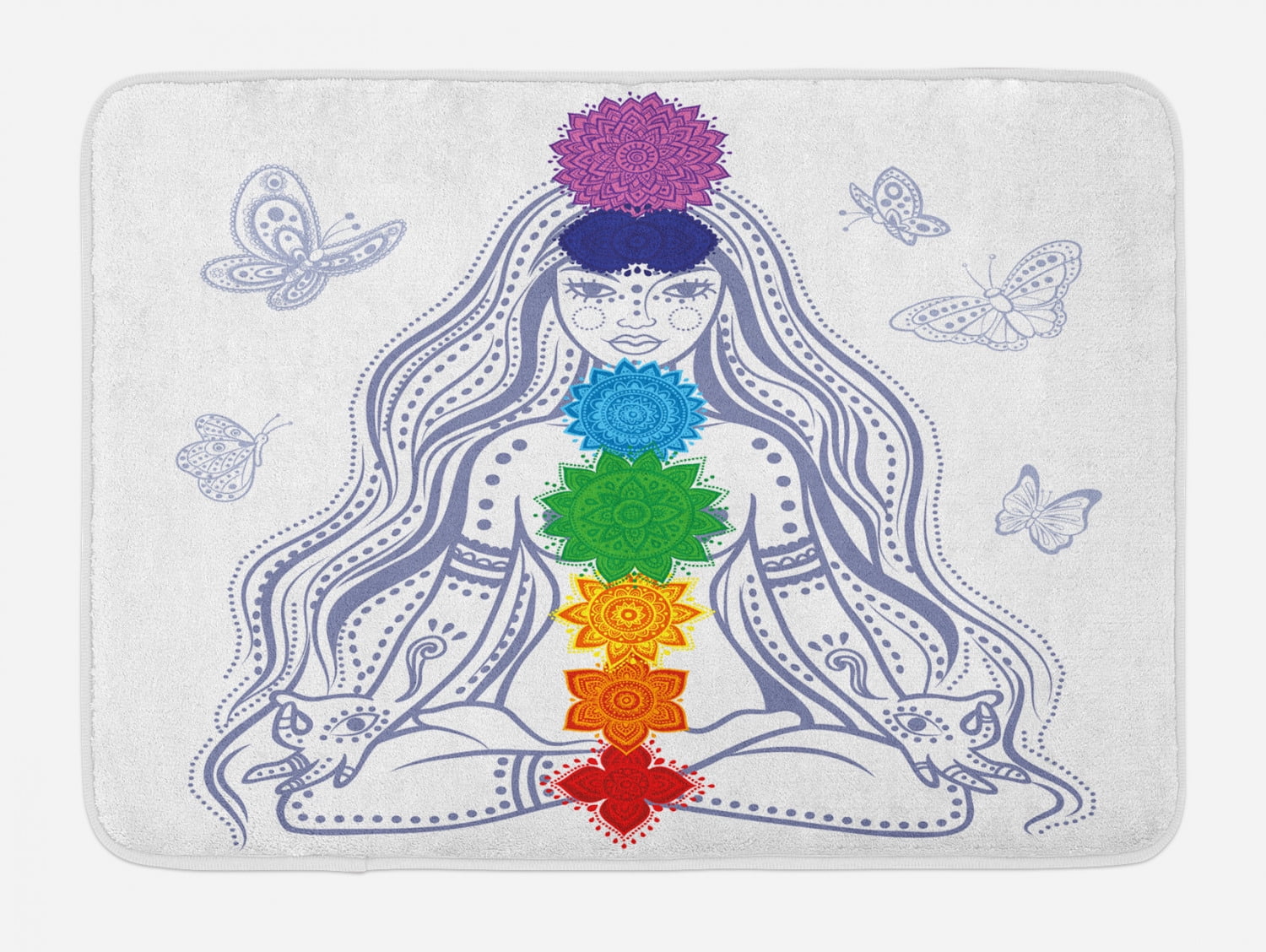 Chakra Bath Mat, Spiritual Girl in Lotus with Colorful Chakra Stones ...