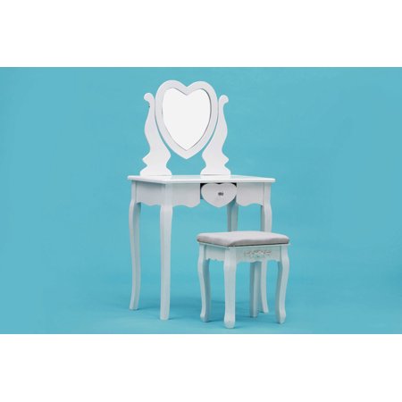 ViscoLogic HEART-WHITE Mirrored Wooden Makeup Vanity Dressing Table and ...