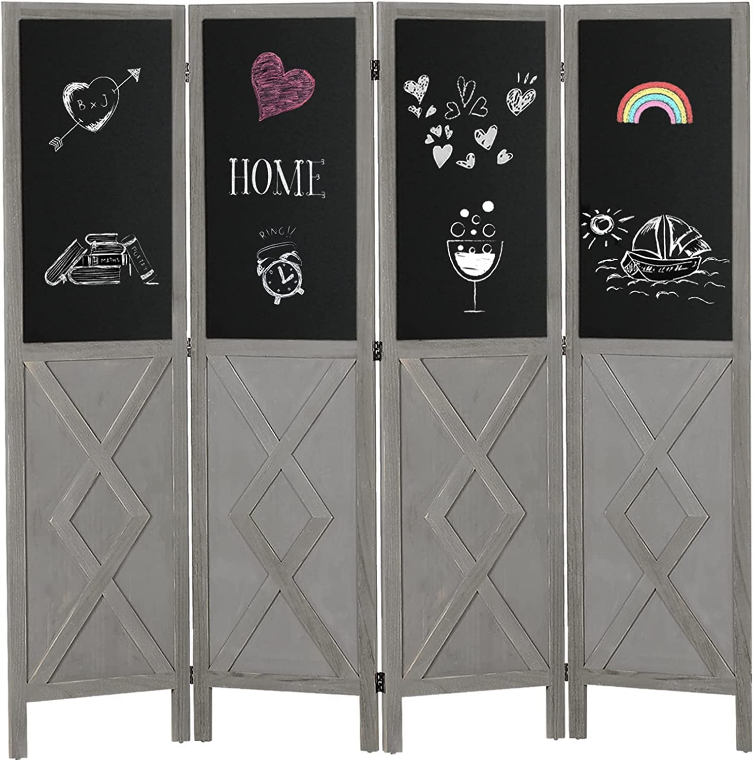 5.8Ft Tall Wood Room Divider with Chalkboard Panels, 4 Panel Rustic ...
