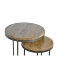 Bedroom Benches Solid Wood Round Stool with Iron Base, Set of 2, Light ...