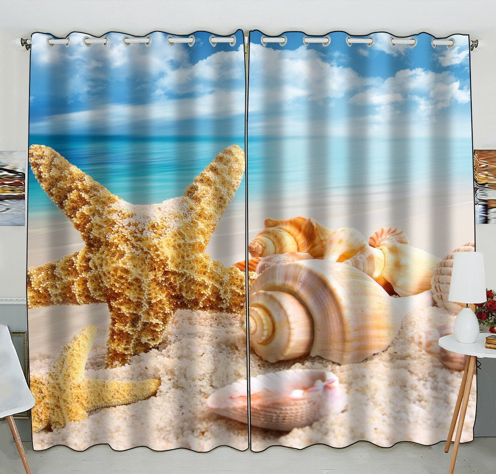 GCKG Sea and Seashell Window Curtain Kitchen Curtain Window Drapes ...