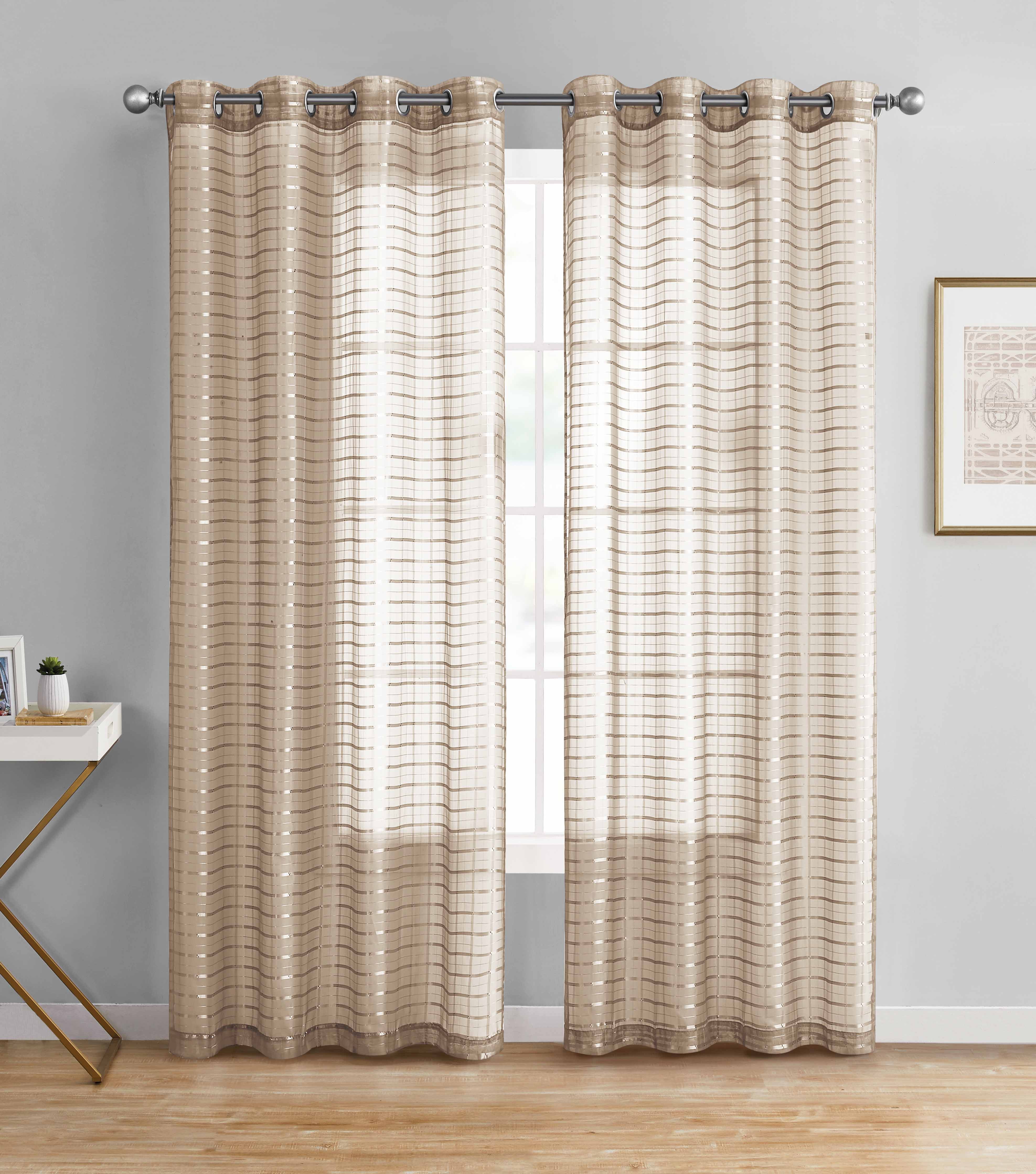 Single (1) Sheer Window Curtain Panel: 55" W X 90" L, Plaid/Check ...