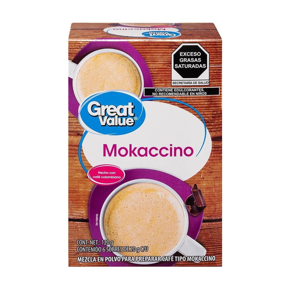 Mezcla en polvo Great Value para preparar café mokaccino 6 sobres con ...