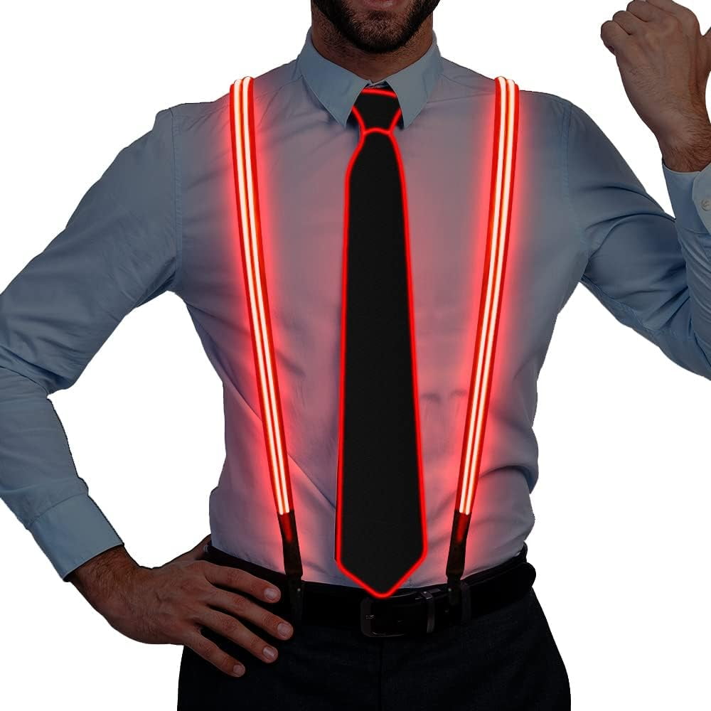 LINLIN Light Up Suspenders LED Suspenders, Tie and Suspenders Set for Men Christmas Party ...