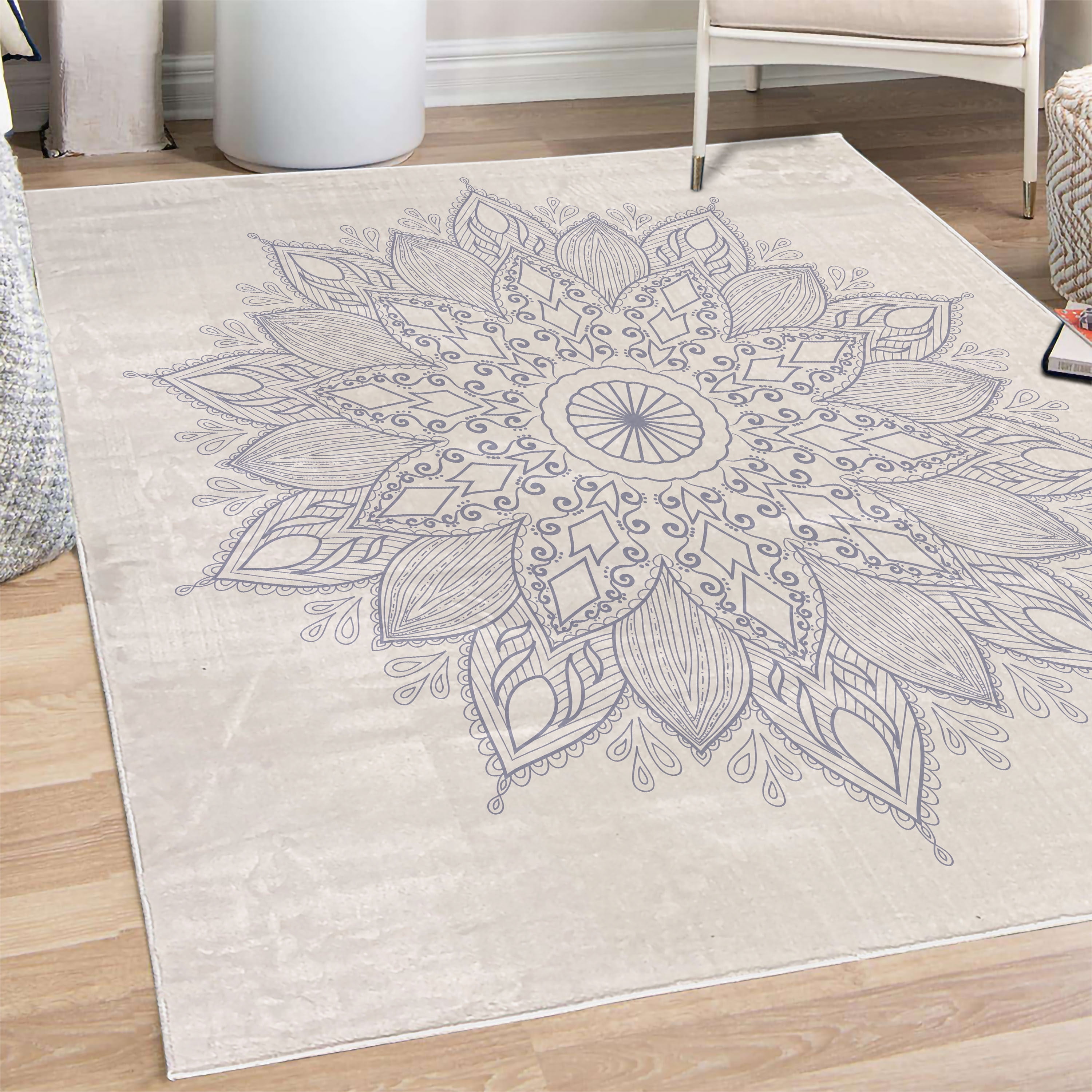 Mandala Decorative Rug, Lotus Inspired Flower Lace Circle Ornate Retro ...
