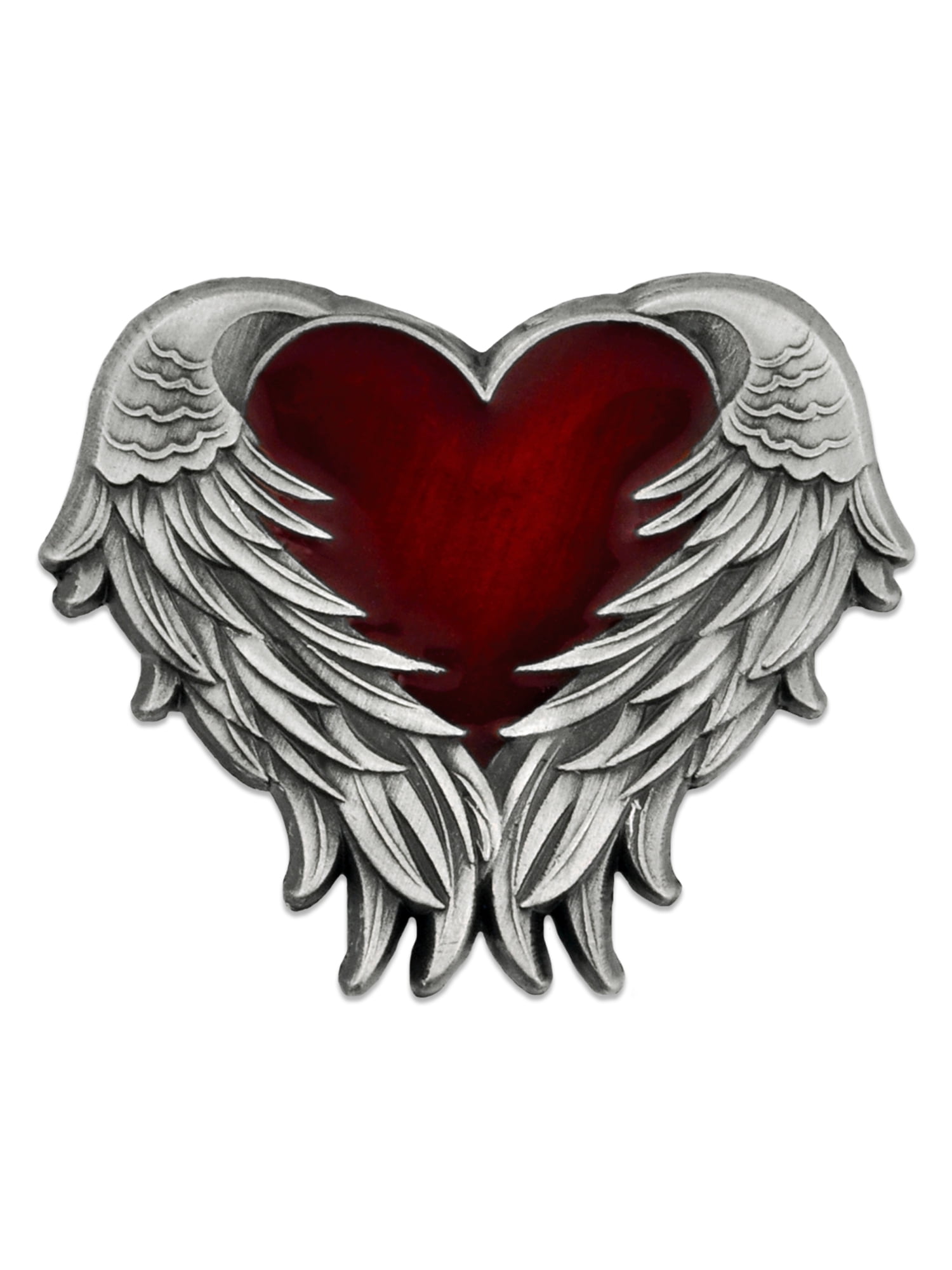 PinMart's Antique Nickel Heart with Angel Wings Enamel Lapel Pin ...