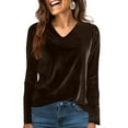 Qwertyu Velvet Velour Tops for Women V Neck Long Sleeve Shirts Ladies ...