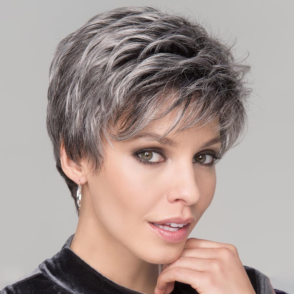 DOPI Human Hair Wigs For Women Black Color Natural Lace Hair Old Women ...