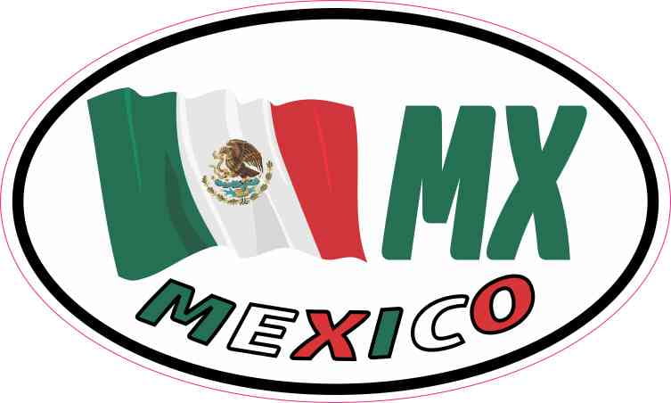 5in x 3in Oval MX Mexico Flag Sticker Vinyl Vehicle Decal Travel ...
