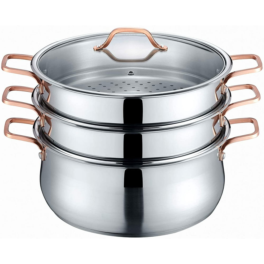 CONCORD Premium Stainless Steel 3 Tier Steamer w/Rose Gold Handles 30cm ...