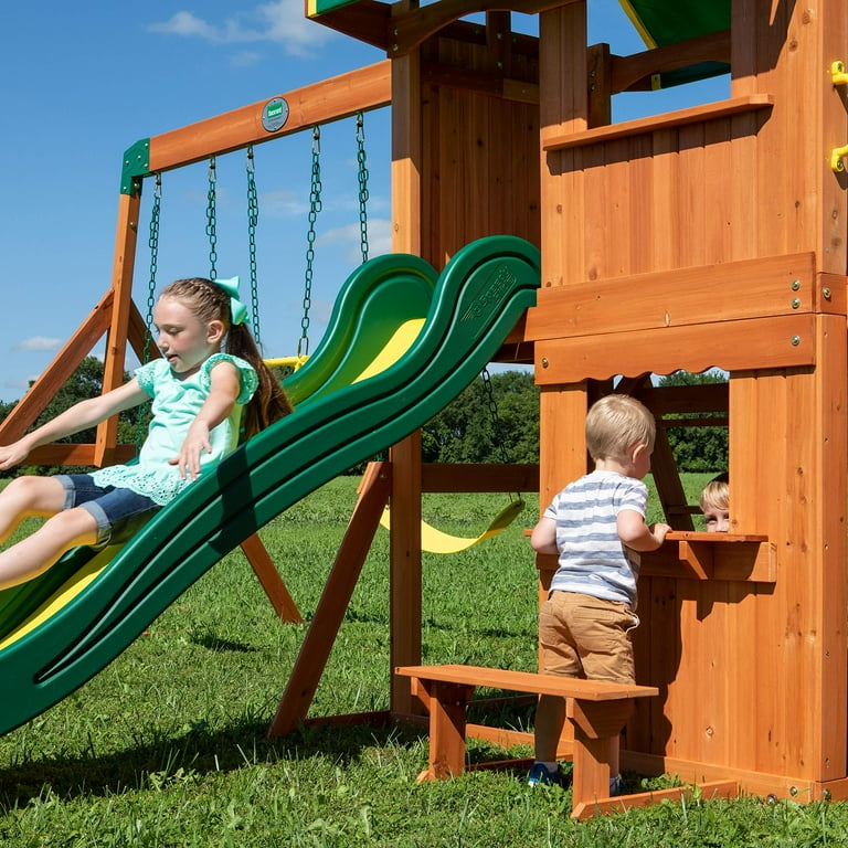 Swing-N-Slide Ranger Plus Wood Swing Set With Wave Slide