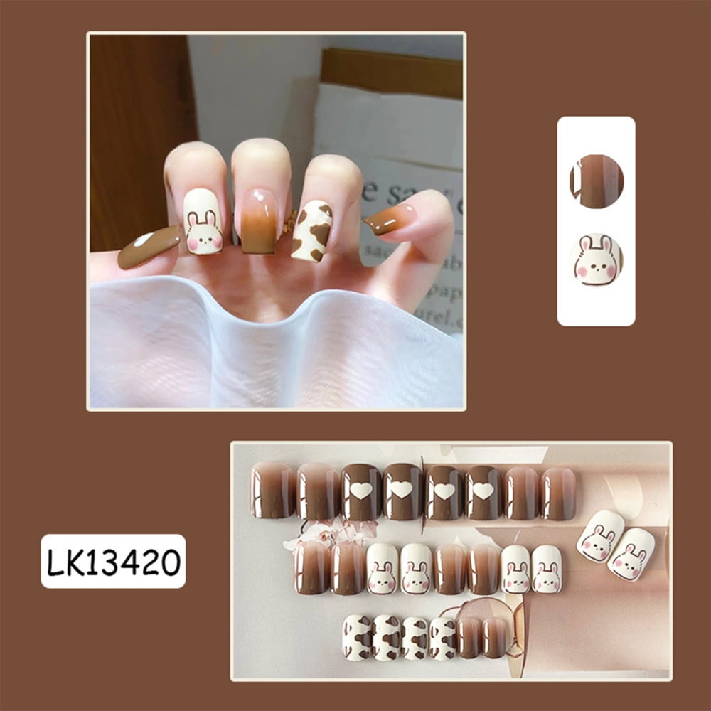 Milk Coffee Color Short Fake Nails Non-toxic and Anti-allergic Fake ...