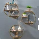 LASIEYO Round Wall Shelf, Wall-Mounted Circular Shelf, Wood & Metal ...