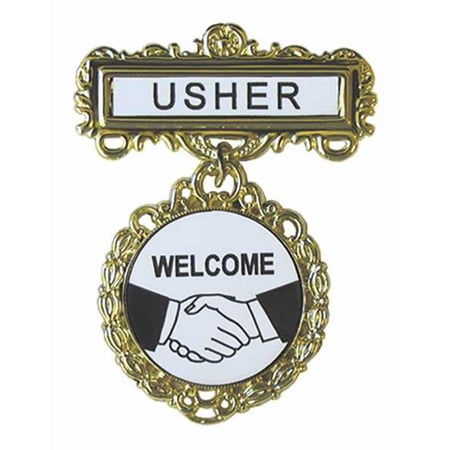 Badge-Usher Welcome-Pin Back-Fancy Round-Brass - Walmart.com