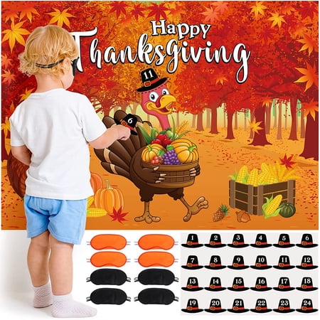 SATINIOR Thanksgiving Games Pin The Hat on The Turkey for Fall Festival ...