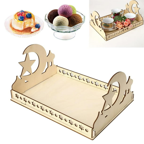 Islam Eid Serving Tray Hand Carving Ramadan Wooden Dessert Plate Style ...