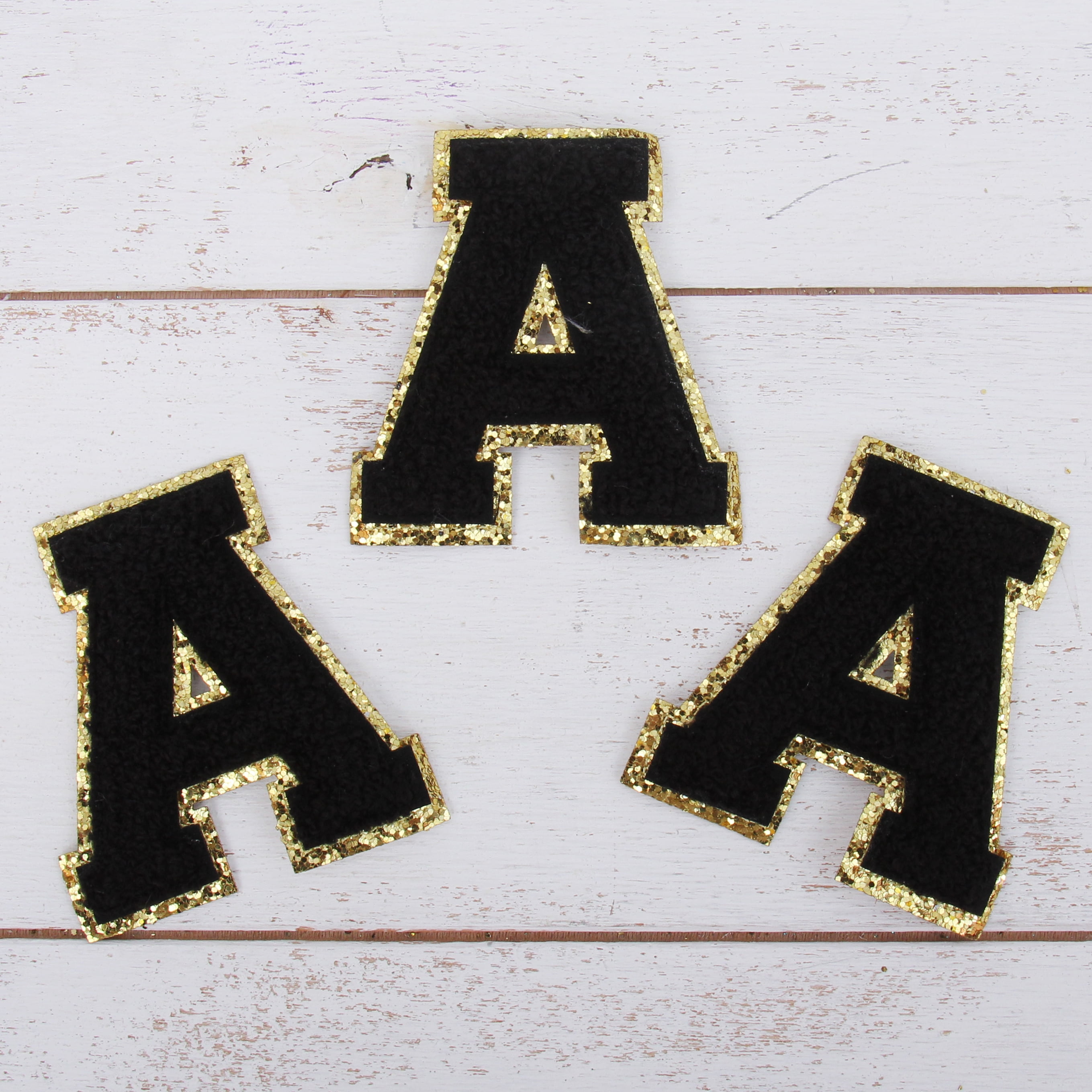 3 Pack Chenille Iron On Glitter Varsity Letter "A" Patches - Black ...