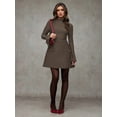 Coffee Brown Solid Stand Collar Long Sleeve A-Line Mini Dress For ...
