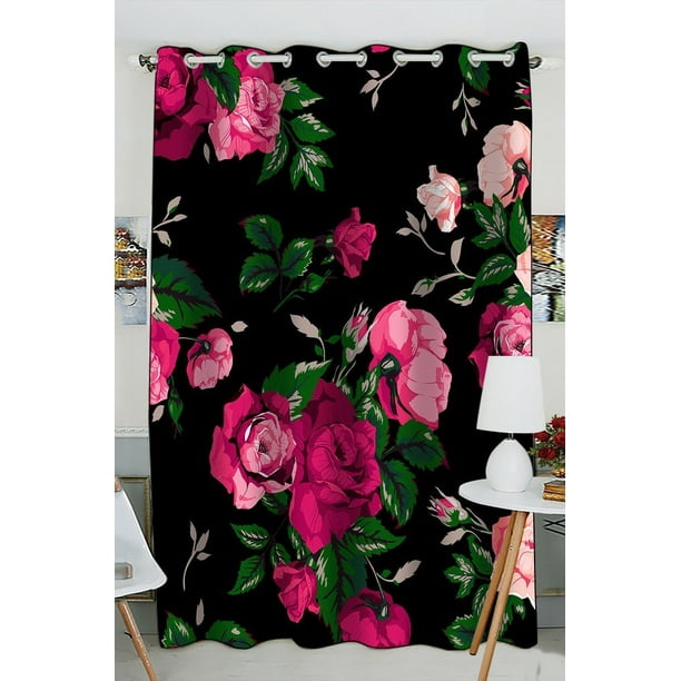 GCKG Red Rose Flower Pink Floral Window Curtain Kitchen Curtain Window ...