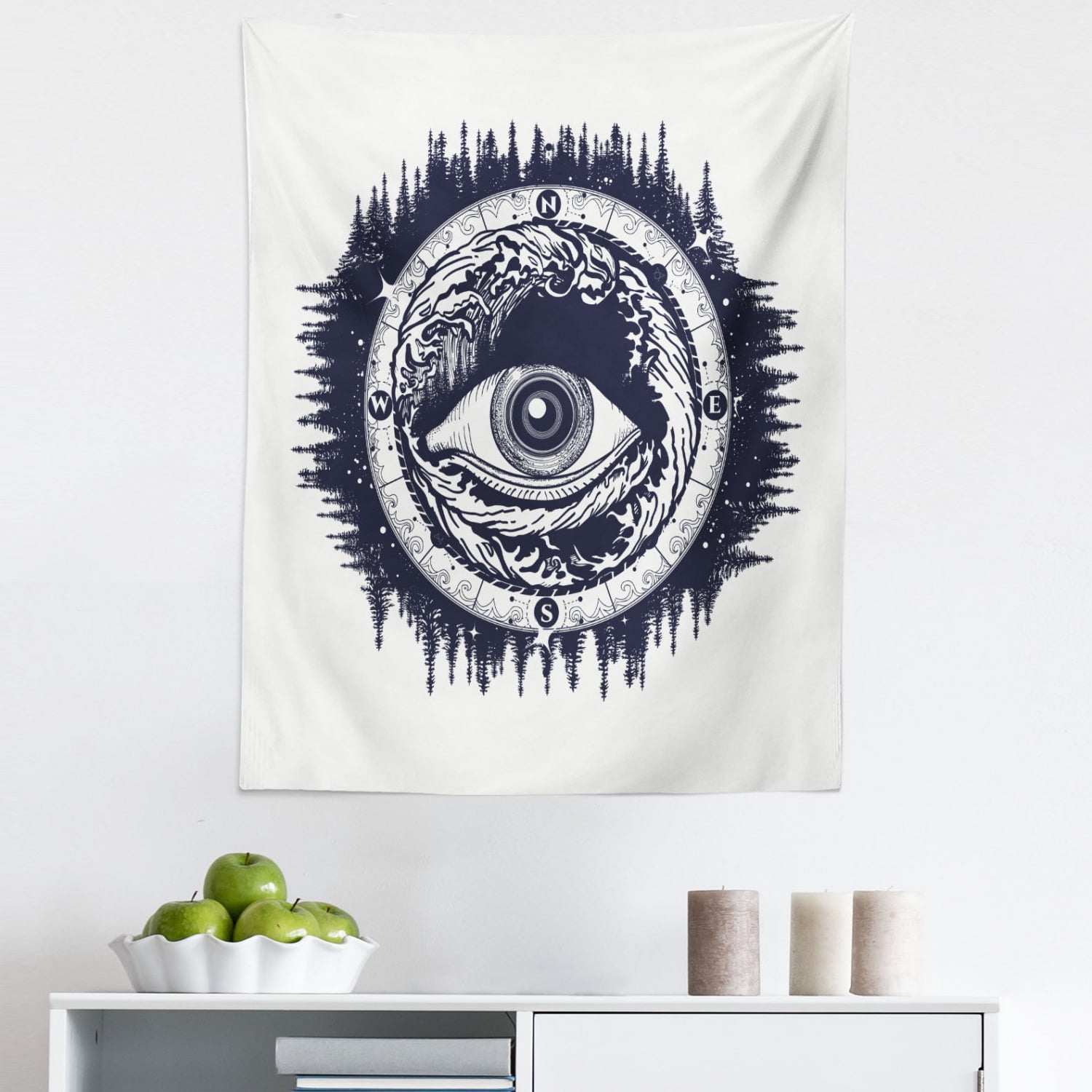 Compass Tapestry, All Seeing Eye Compass with Directions Occultism Art ...