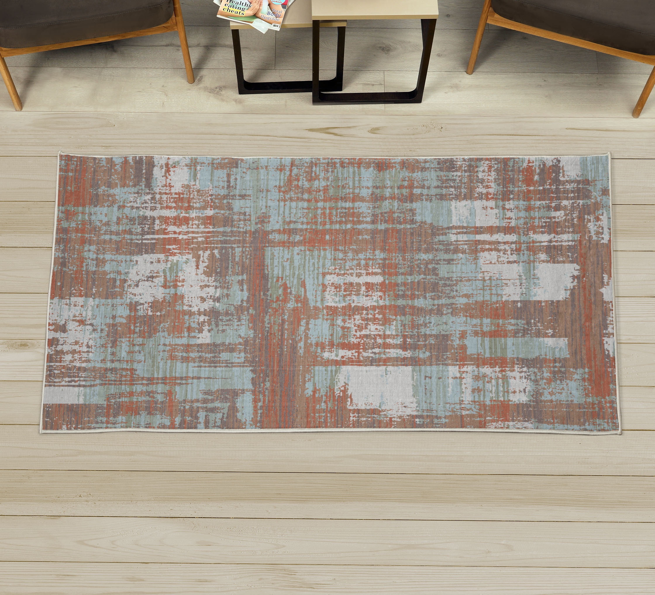 Modern Decorative Rug, Grunge Style Abstract Weathered Shapes Pixel ...