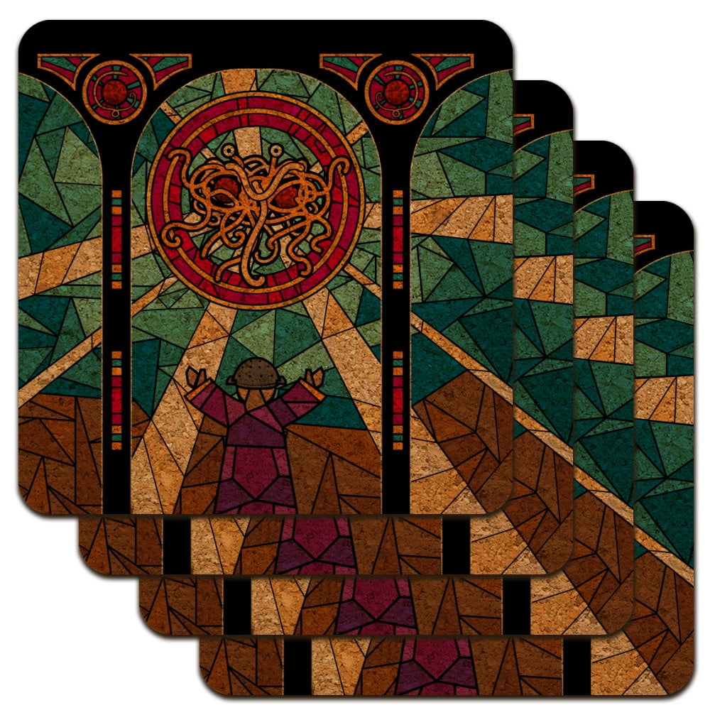 Flying Spaghetti Monster Stained Glass Low Profile Novelty Cork Coaster ...