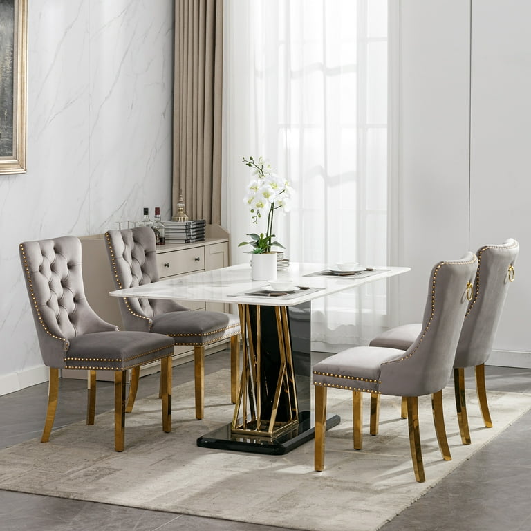 Oduse Daily Grey Velvet Dining Chairs Set Of 4 Kitchen 45 Off