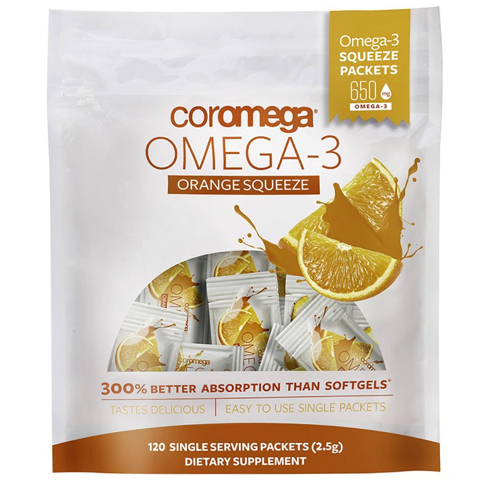 Coromega Omega-3 Squeeze Packets, Orange, 120 Ct - Walmart.com