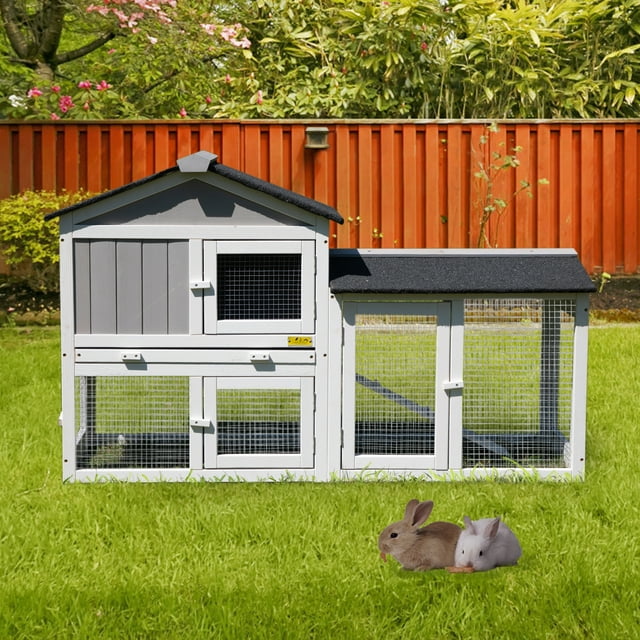 Coziwow 54" Wooden Rabbit Hutch Outdoor Small Animal Cage with Openable ...