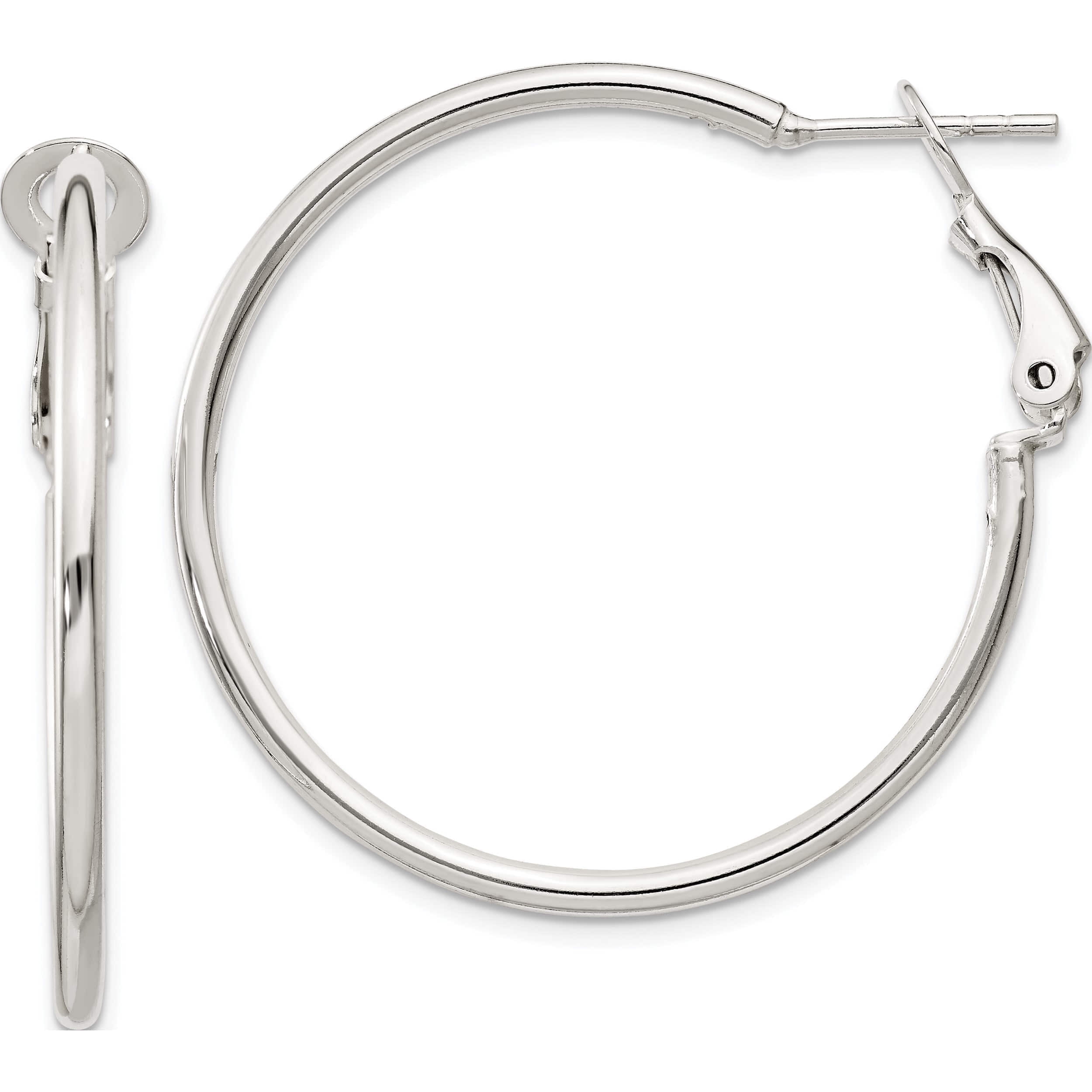 Sterling Silver 2X35mm Omega Back Hoop Earrings (29.5 X 2) Made In ...