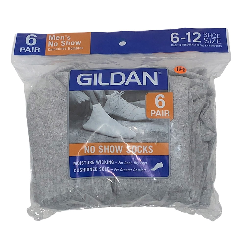 Gildan Adult Platinum Mens 6 Pack Moisture Wicking No Show Socks Grey ...