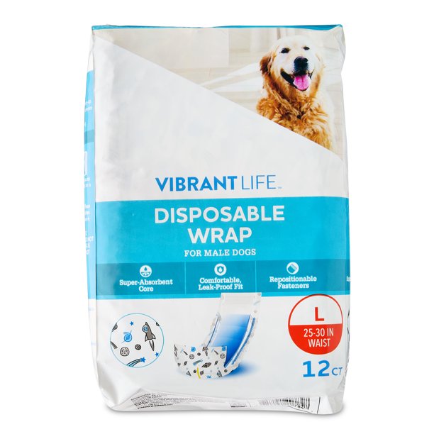 Vibrant Life Disposable Incontinence Protection Wraps for Male Dogs ...