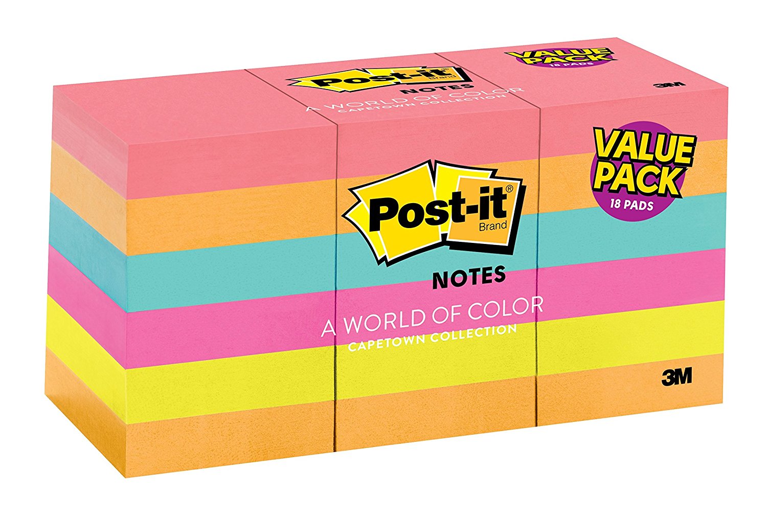 Post it Notes 1 3 8 X 1 7 8 Cape Town Collection 18 Pads 100